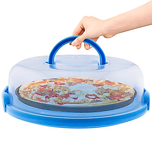 DIIRPPR 12" Portable Pie Carrier with Lid and Cupcake Muffin Tart Cookie Keeper Food, for Wedding Party Baby Shower Party Christmas,Suitable for 10 in x 4 1/2 in cake(Blue)