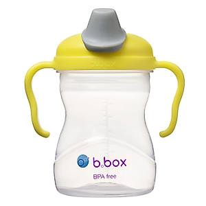 b.box Bottle to Cup Transition Pack - Includes 4 Lids (Nipple, Spout, Straw, Training Cup Lid), BPA-Free, Dishwasher-Safe, Ages 4+ Months (Lemon, 8oz)