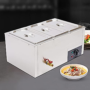 110V 850W 3 Pan Commercial Grade Food Warmer, 6inch Deep Stainless Steel Buffet Food Warmer Steam Table with Temperature Control for Catering and Restaurants