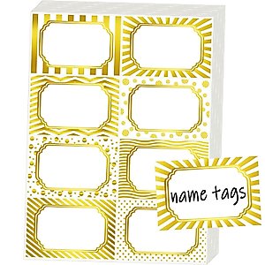Zacool 240 Pcs Gold Foil Name Tags Stickers(3"x 2") Gold Border Christmas Gift Tag Stickers, Sticky Christmas Name Tags Stickers Gold Name Tag Labels for Gift Themed Party Family Home School Office