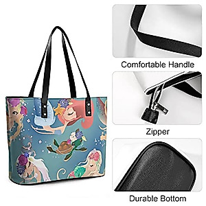 Womens Handbag Mermaids Leather Tote Bag Top Handle Satchel Bags For Lady