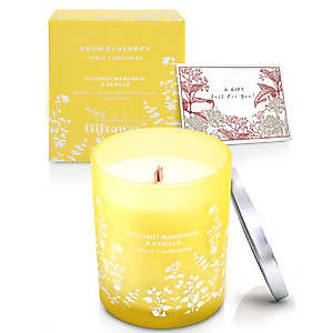 Coconut Mandarin and Vanilla Wood Wick Scented Candle | Big Candle for Home Decor 10.6 oz Scented Soy Candle, Relaxing Candles for Women and Men, Aromatherapy Candle Gift