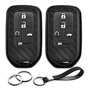 2pcs Compatible with Honda Smart Carbon Fiber Looks Silicone FOB Key Case Cover Protector Keyless Remote Holder for 2019 2018 2017 2016 2015 Honda Civic CR-V Accord CRV Pilot EX EX-L Touring Premium