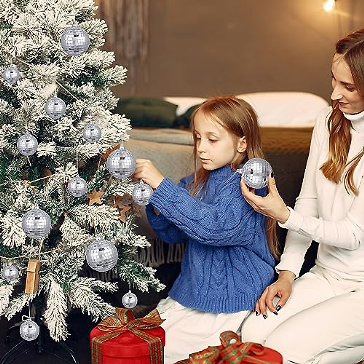 RHM 37Pcs Mirror Disco Ball Hanging, Glass Disco Ball Decor with Rope Silver Disco Party Decorations Suitable for Christmas/Birthday/Wedding/Family Party Decoration (1.9inch, 3.14inch, 3.9inch)