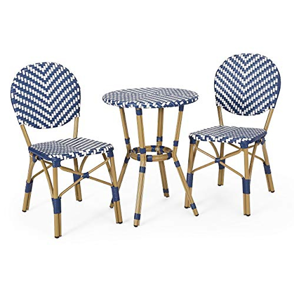 Christopher Knight Home Picardy Bistro Set, Navy Blue + White + Bamboo
