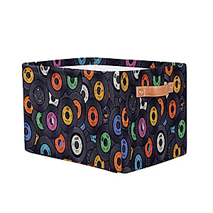 Retro Music Tape Rectangle Storage Basket with Handles Foldable Fabric Laundry Basket Storage Cubes for Toys Organizer, Closet, Shelf,1 PCS