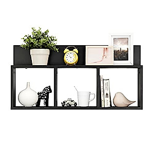 Danya B. Modern 3 Cube Floating Wall Shelf with Display Ledge - Easy to Hang Wall Mounted Triple Cubby Shelf (Black)