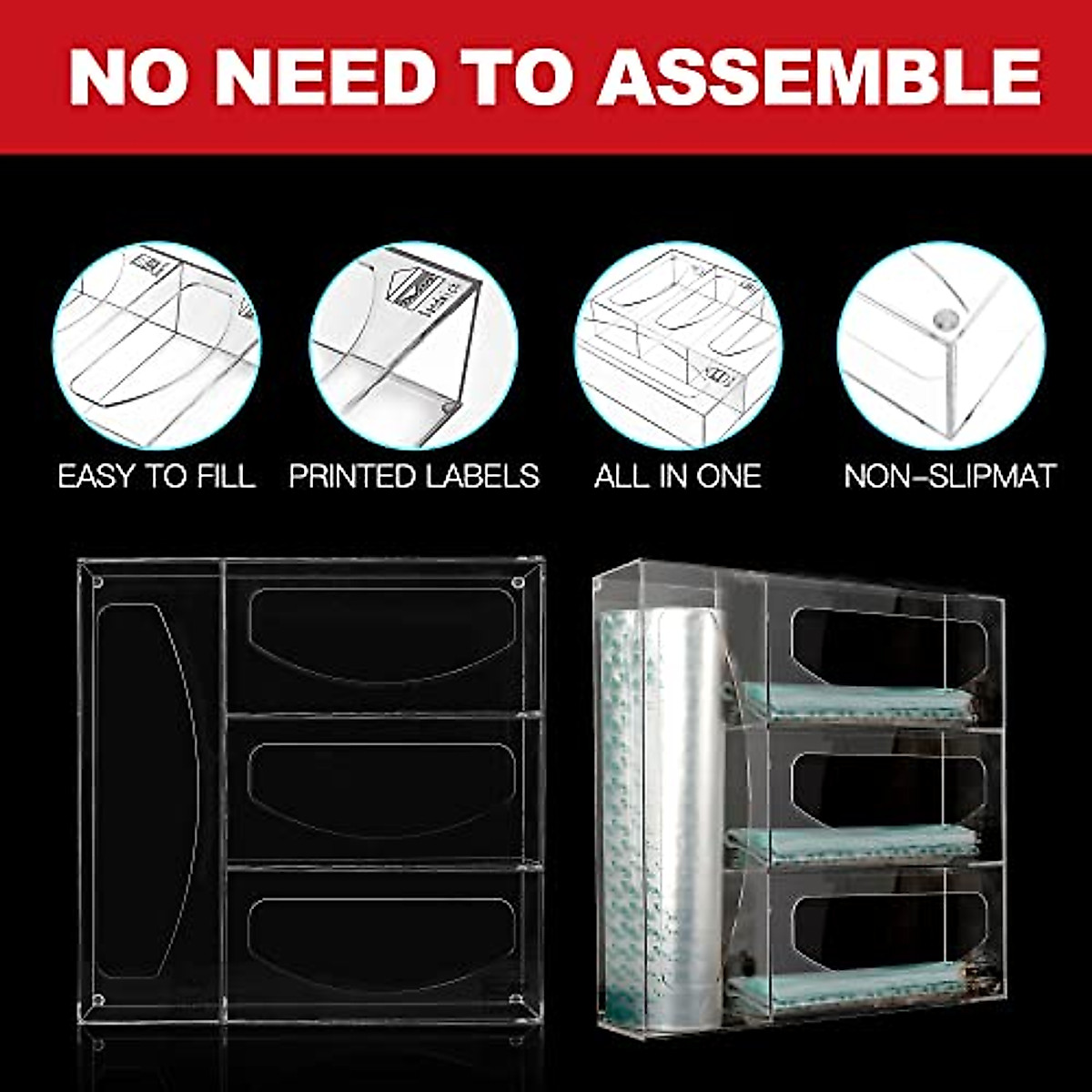 Ziplock Bag Storage Organizer Holders Acrylic Food Plastic Baggie Dispenser Applicable Kitchen Drawer and Pantry Compatible With Ziploc,Sandwich, Glad,Gallon,Snack,Quart Size Bag