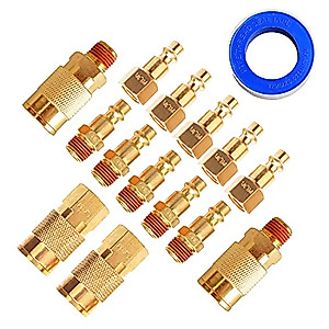 FYPower 15 Pieces 1/4" NPT Air Coupler and Plug Kit, Quick Connect Air Fittings, Industrial Solid Brass Quick Connect Set