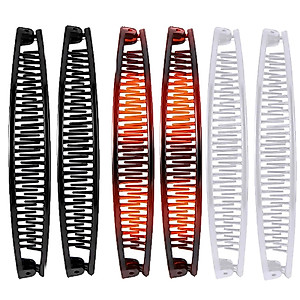 6PCS Banana Clips Hair Clincher Combs Bananas Vintage Large Hair Clip for Thick Banana Clips Set for Women Stylish Hair Accessories for Ponytails, Fishtails, and More (Brown, White, Black)