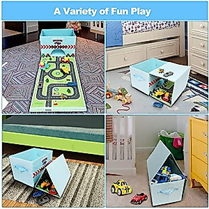 Livememory Toy Car Garage - Toy Car Parking Lot Toy Car Box for Boys with Car Rug Play Mat (Not Included Cars)