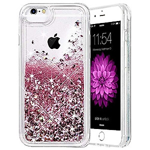Caka Glitter Case for iPhone 6/6S/7/8 (4.7") with Tempered Glass Screen Protector - Floating Sparkle Liquid TPU - Rose Gold