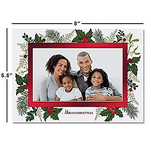 Current Deluxe Holly Christmas Card Photo Frames - Set of 18 Folded Cards, Holiday Card Value Pack, Fits 4 x 6-Inch Horizontal Photos, Envelopes Included