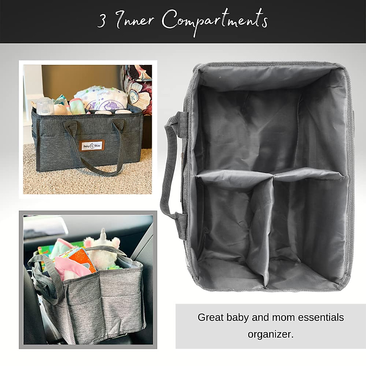 BabyBliss Diaper Caddy - Storage Bin for Nursery - Car Organizer for Diapers and Baby Essentials - Waterproof Storage Basket for Changing Table