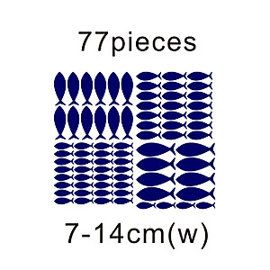 77Pieces Set Fish Wall Decal,Removable Vinyl Stickers for Kids Baby Bedroom, Bathroom,Nursery Decoration A05 (Blue)