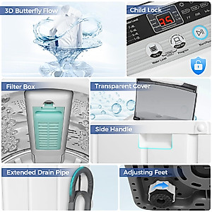 Nictemaw Portable Washing Machine 17.8Lbs Portable Washer Machine with Drain Pump, 2.4 Cu.ft Compact Washer with 10 Programs 8 Water Levels Small Washing Machine for Apartment, Home, Dorms, Rv