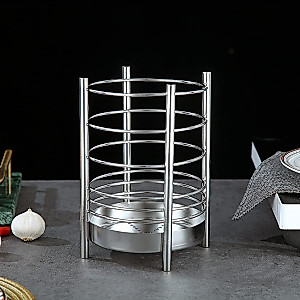 HOMQUEN Kitchen Utensil Holder for Kitchen Counter, Stainless Steel Utensil Crocks, Utensil Storage Caddy Organizer, Cooking Utensil Holder, kitchen tools, Easy Cleaning (Silver/7.4''x5.2'')