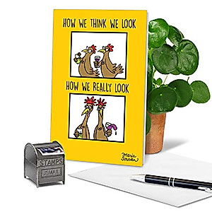 NobleWorks - 1 Happy Birthday Cartoon Greeting Card - Funny Notecard with Envelope, Comic Stationery - How We Look C6969BDG