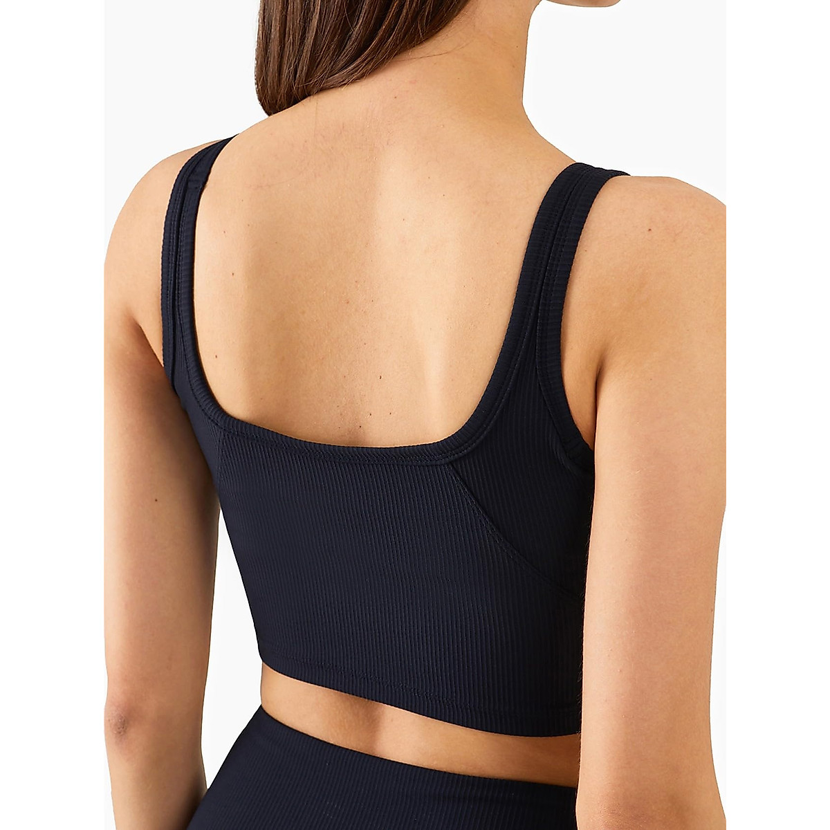 Chilylori Women's Seamless Sports Bra Workout Crop Top Tank Tops for Women Long Lined Sports Bra Ribbed Crop Top Fitness Bra Top Workout Tops for Women Sports Bra Black XXL