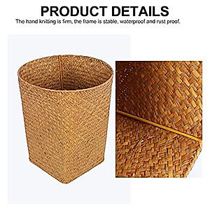 Cabilock Wood Basket Trash Can Rustic Style Waste Basket Garbage Can Storage Holder Straw Bouquet Container Decorative Gift Basket for Office Bathroom Bedroom Kitchen 28X25X17cm Woven Basket