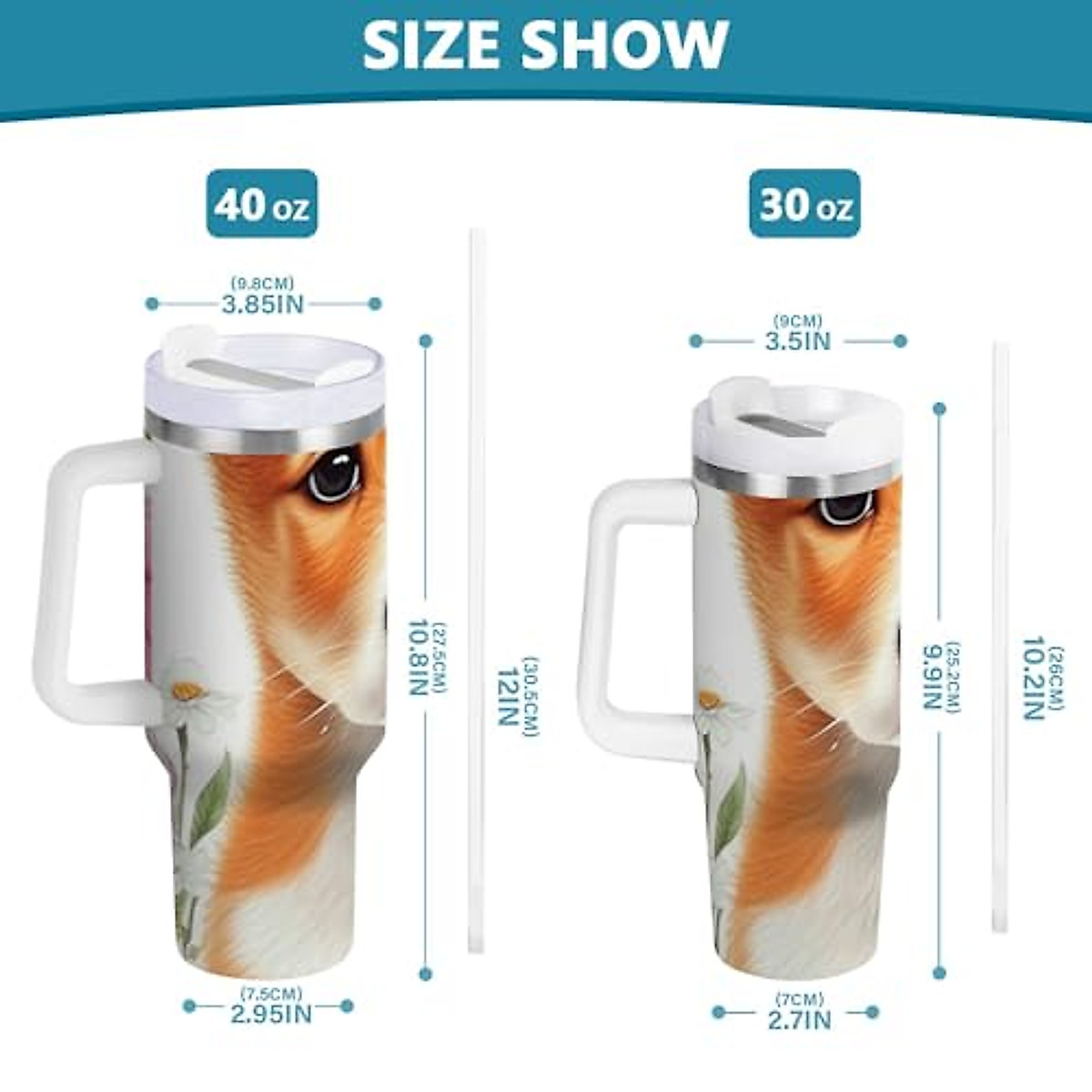 ODAWA Stainless Steel Tumbler Large with Lid and Straw, Puppy Flowers Travel Coffee Tumbler