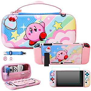 GLDRAM Switch Carrying Case for Nintendo Accessories, Portable Travel Case with Upgraded TPU Switch Protective Skin Cover, HD Screen Protector, Adjustable Shoulder Strap & Cute Thumb Grips