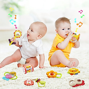 MOONTOY 12pcs Baby Rattles Set Teether Toys for Babies 0-6 Months Infant Christmas Stocking Stuffers Gifts, Baby Toys 6-12 Months Teething Toys 3-6 Months Newborn Boy Girl 0 1 2 3 4 5 6 7 8 9 10 Month