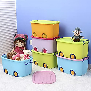 DOITOOL Storage Bins Stackable Box Stackable Organization Box with Wheel Clothes Sundries Book Container Bin for Home Bedroom Nursery Room Orange Storage Containers