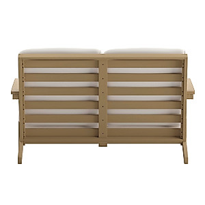 EMMA + OLIVER Hammond All-Weather Adirondack Style Loveseat - Natural Cedar Finish Polyresin Frame - Cream Cushions - Deep Seat - 300 lbs. Static Weight Per Seat