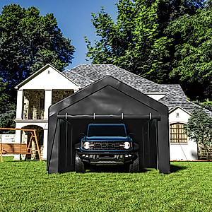 10x20FT Carport Heavy Duty Outdoor Car Port Canopy Party Tent with Roll-up Windows Portable Garage with Removable Sidewalls & Doors All-Season Tarp for Car Boat Truck Motorcycle,Gray