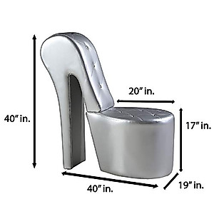 Best Master Furniture High Heel Faux Leather Shoe Chair with Crystal Studs, Silver