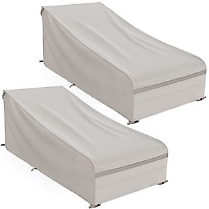 MR. COVER Outdoor Chaise Lounge Covers Waterproof for 77-80 Inch Patio Lounge Chairs, Sturdy 600D Polyester & Double-Stitched Seams, Beige, Set of 2