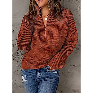Dokotoo Plus Size Sweaters for Women Long Sleeve V Neck Sweater Quarter Zip Pullover Chunky Cozy Fall Fashion for Women 2023 Ladies Polo Lightweight Red Tops Large