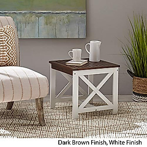 Christopher Knight Home Jean Indoor Farmhouse Acacia Wood End Table, Dark Brown Finish, White Finish