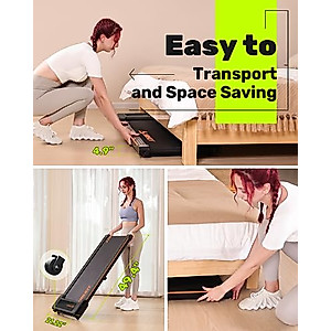 AIRHOT Walking Pad Treadmill, 2.5HP Under Desk Treadmill with Remote Control & LED Display, Quiet Desk Treadmill for Compact Space, Portable Treadmill for Home Office Use, Black