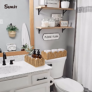 Sunlit Natural Fibre Farmhouse Storage Baskets, Hand Woven Bathroom Storage Boxes, Boho Toilet Paper Tank Basket, Decorative Storage Bins for Countertop, Bathroom Organizer Set of 2, Wavy, Natural