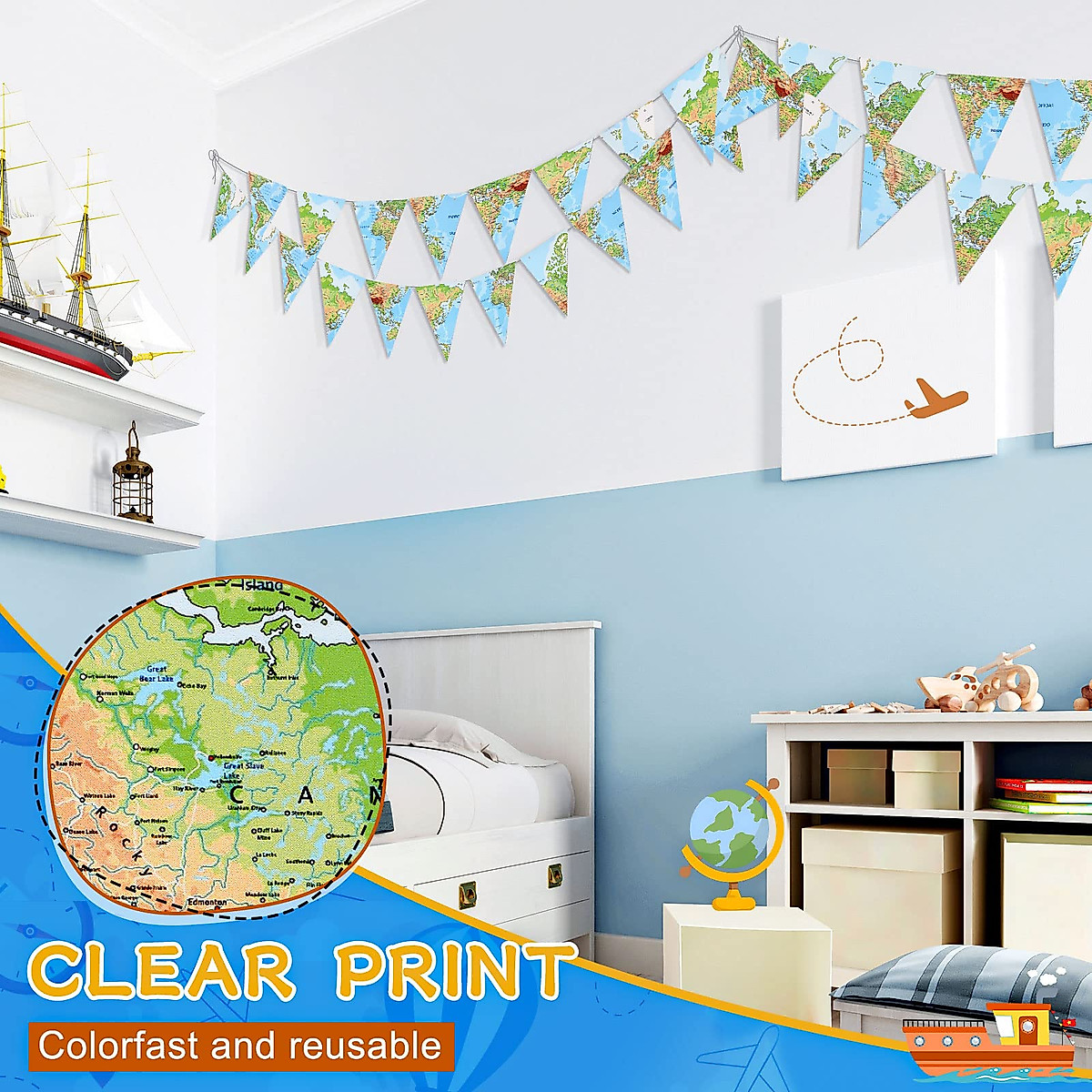 Gueevin 100 ft 120 Pieces Travel Themed Decorations Bon Voyage Map Banner Around The World Decorations for Retirement Going Away Farewell Baby Shower Birthday Graduation Career Change Party Supplies