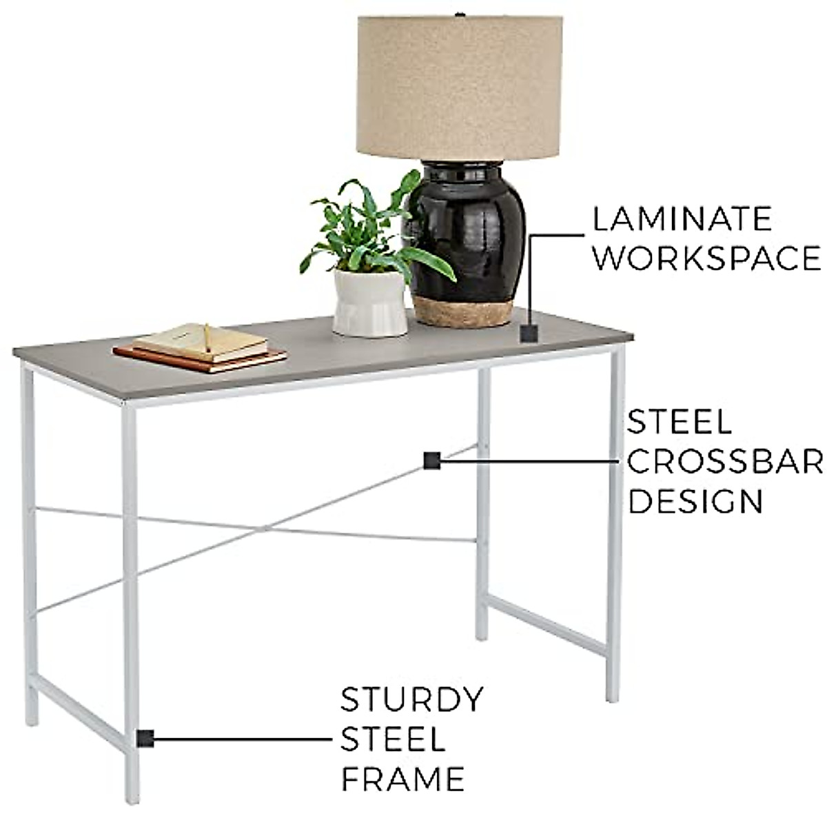 ClosetMaid Writing Desk or Console Table for Office, Entryway or Living Room, Industrial Modern Design, Wood with White Metal Frame, Smoky Taupe