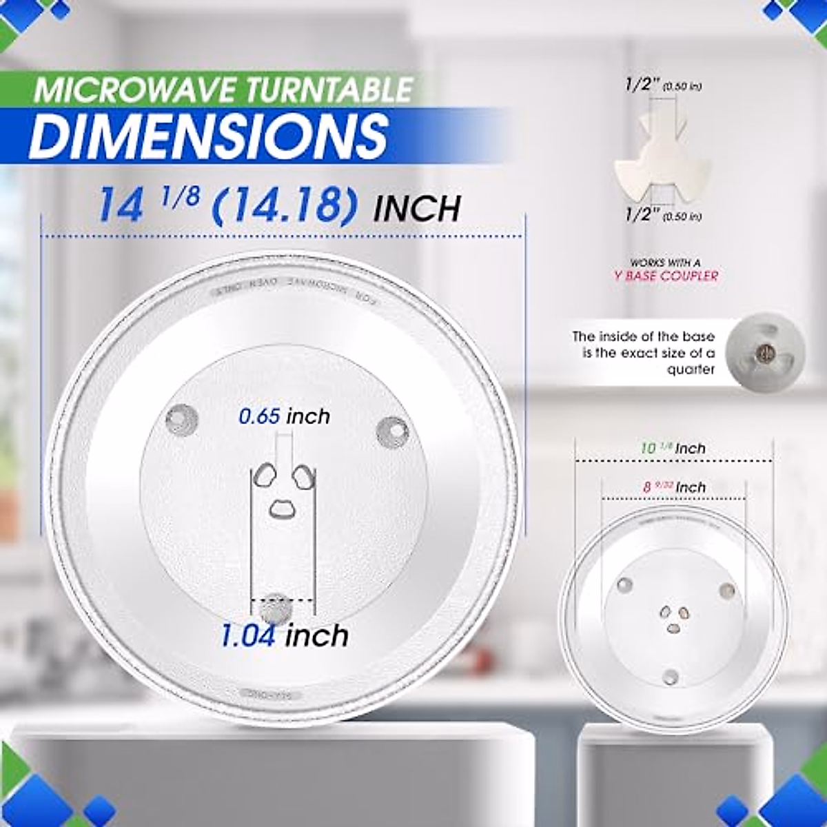 Microwave Plate Replacement 14 1/8 inch Fits W10531726 Whirlpool Microwave Glass Plate - Exactly Replaces Rotating Microwave Turntable Plate - Durable Oven Dish Tray For Better Cooking And Reheating