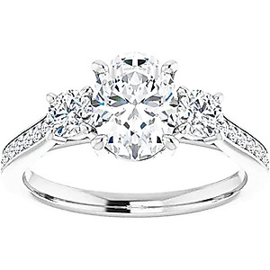 Moissanite World 3-Stone Moissanite Ring Oval 2.0CT, Moissanite Engagement Ring/Moissanite Wedding Ring/Moissanite Bridal Ring Set 925 Sterling Silver Perfact for Gift Or As You Want (7)