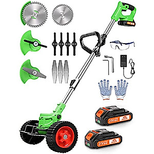 Electric Weed Eater, Foldable Cordless Weed Wacker Battery Powered, 3-in-1 Lightweight String Trimmer/Edger Lawn Tool/Brush Cutter with Adjustable Length & 3 Types Blades, for Garden and Yard