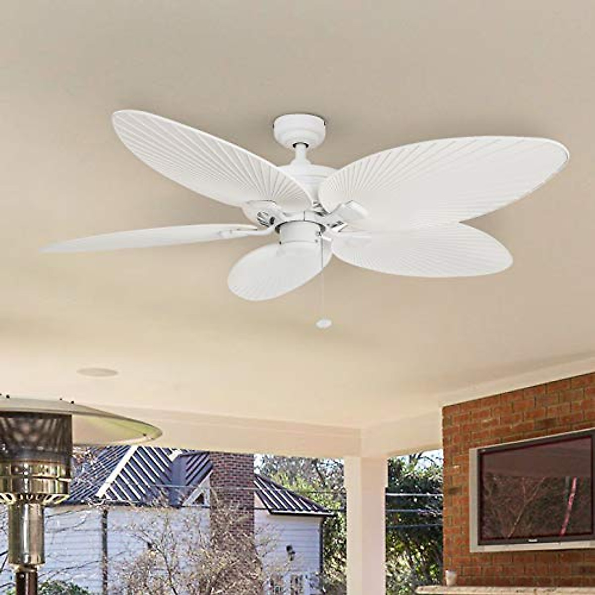 Honeywell Ceiling Fans Palm Island Tropical 52 Inch Ceiling Fan, Outdoor Ceiling Fan with Pull Chain, Tri-Mount 5 Palm Leaf Blade Design, ETL Wet Rated, White (50200-01)
