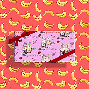 Reversible Gift Wrapping Paper - Rolled 5 Sheets -Naughty Old Couple(33" X 17" Each Sheet) - Inclueds Ribbon and Double-sided Tape - Unique Design for Anniversary Birthdays Valentine's Day and Party