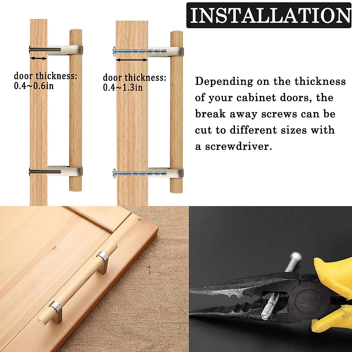 foxwake Wood and Silver Cabinet Handles 5inch Hole to Hole, 8Pack Modern Metal Drawer Pulls Mid Century Kitchen Cabinet Hardware, Center to Center Dresser Hardware Pulls and Knob