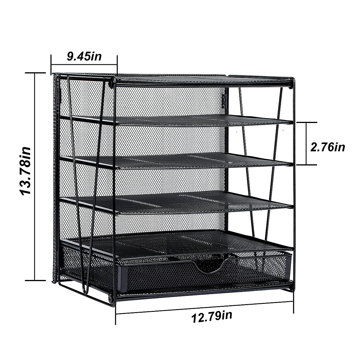 Samstar Paper Letter Tray, 5 Tier Desk File Organizer Paper Shelves Sorter Rack with Sliding Drawer and Extra Pen Holder, Black