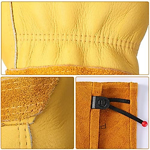 PROQUNQI Long Sleeve Gardening Gloves for Women & Men Thorn Proof Leather Rose Pruning Gloves with Adjustable Gauntlet Cuff (LARGE,YELLOW)