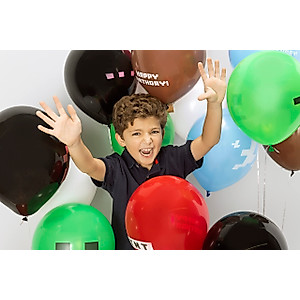 Party Ninja 24 Pack of Extra Large Pixel Miner Crafting Birthday Balloons - Double Sided Prints - 12" Party Balloons For Birthday Party Decorations