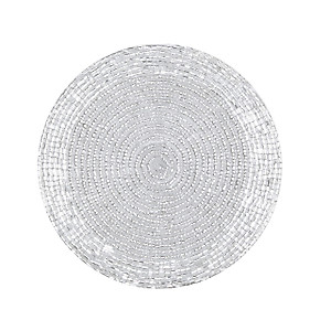 COTTON CRAFT Glitz Handmade Beaded Bar Drink Tabletop Protection Coasters - Set of 8 - Halloween Harvest Autumn Fall Thanksgiving Holiday Christmas Xmas Celebration Festive Party - 4 in Round - Silver