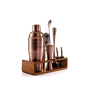 Mint & Mortar Cocktail Shaker Set, 7-Piece Bartender Kit with Stand, 24oz Martini Shaker Bottle Stainless Steel Bar Tools, Home Bar Accessories Drink Mixer, Barware Gift Set - Brushed Copper