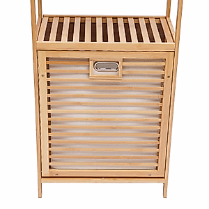 ZERNEIL Laundry Shelf, 3 Tier Bamboo Storage Shelf with Tilted Pull-Out Basket, Freestanding Clothes Hamper Organizer for Bathroom Living Room Bedroom (15.7×11.8×37.4in) (4 Tier)